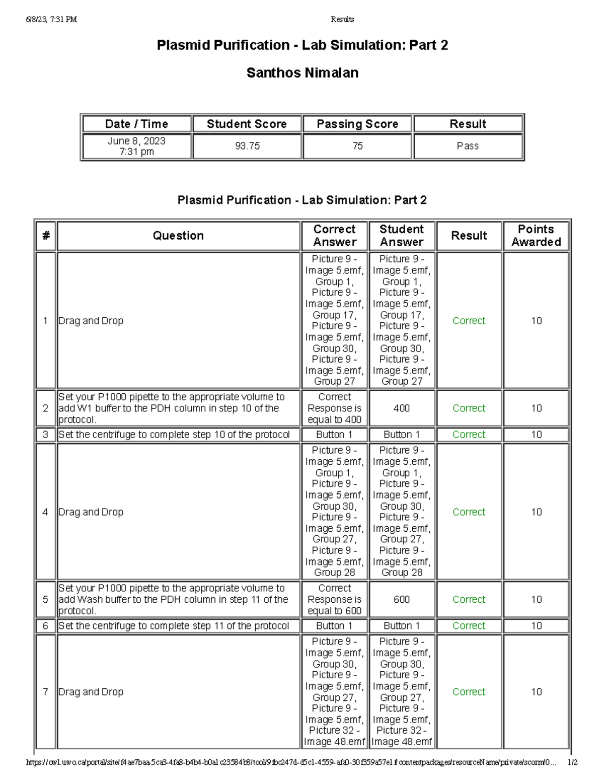 Lab 2 Biochem - assignmnt - 6/8/23, 7:31 PM Results - Studocu
