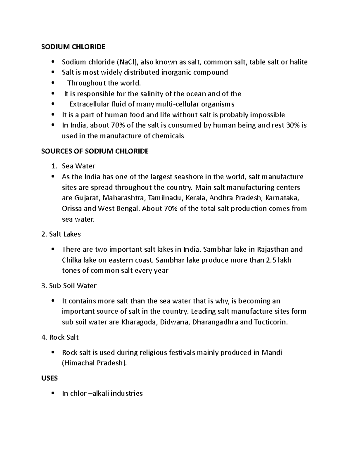 Sources AND USES OF Sodium Chloride - SODIUM CHLORIDE Sodium chloride ...