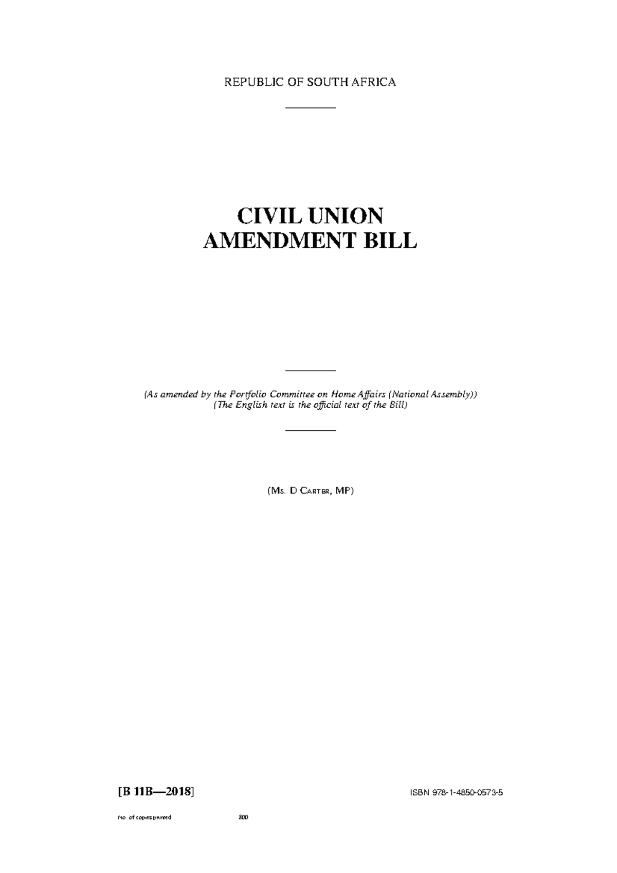 Civil+Union+Bill+B11B 2018 - REPUBLIC OF SOUTH AFRICA CIVIL UNION ...