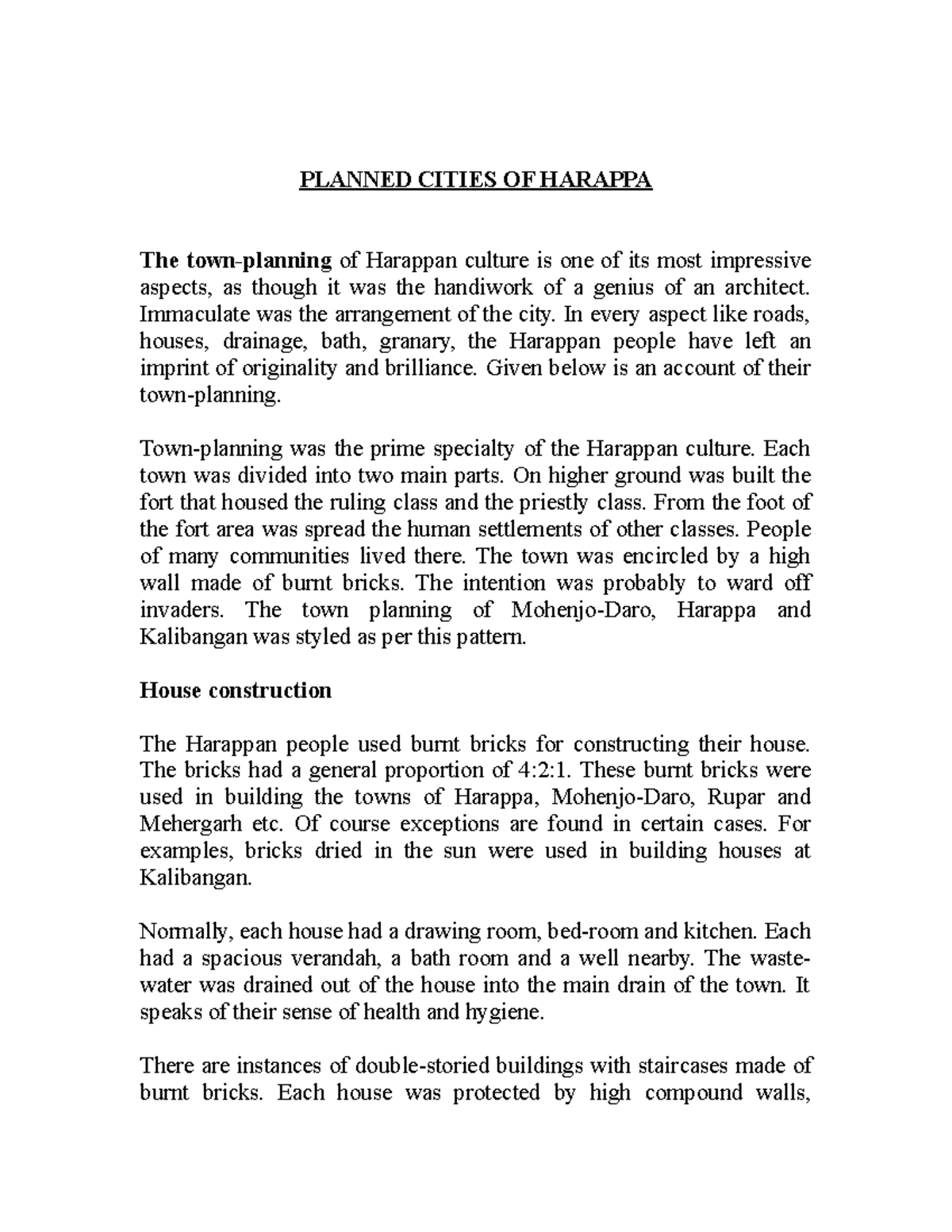 Planned cities of Harappa - PLANNED CITIES OF HARAPPA The town-planning ...