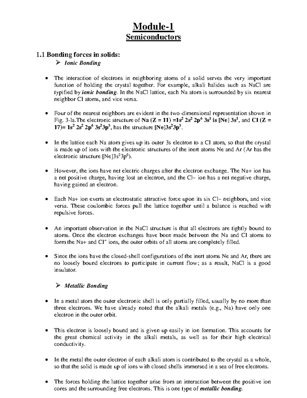 ED Module-1 - Ed notes - Module- Semiconductors 1 Bonding forces in ...