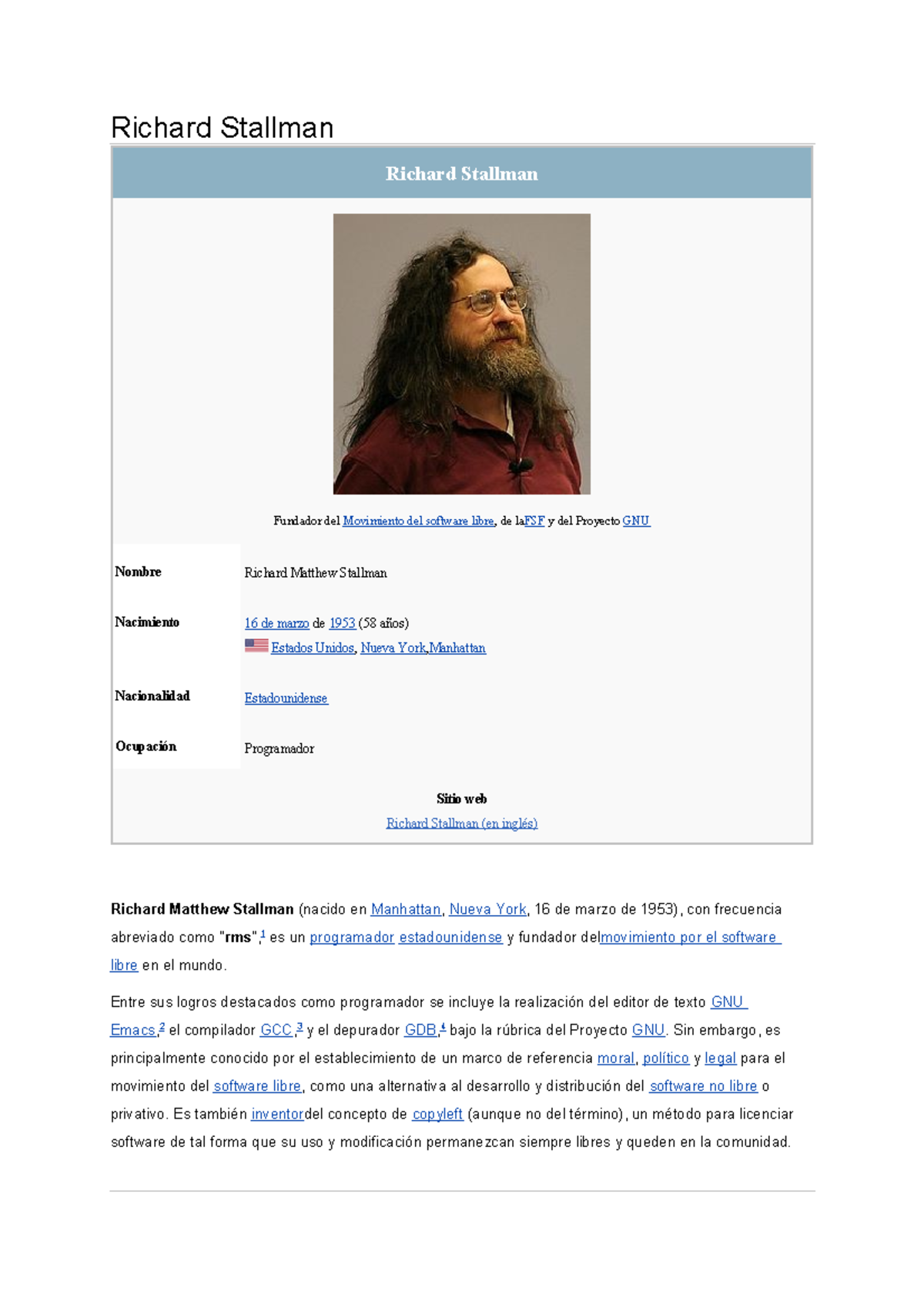 004 - Richard Stallman - LINUX - Richard Stallman Richard Stallman ...