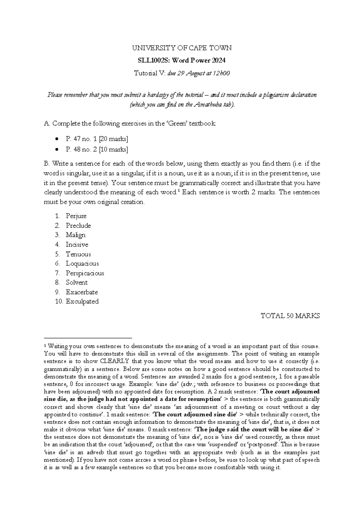 SLL1002S 2024 Tutorial V - UNIVERSITY OF CAPE TOWN SLL1002S: Word Power ...