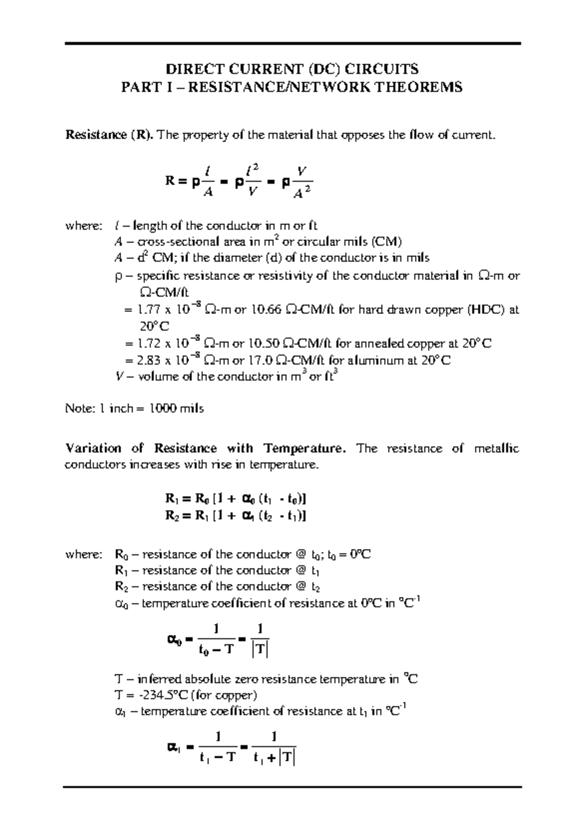 DC Circuits - Review - DIRECT CURRENT (DC) CIRCUITS PART I – RESISTANCE ...