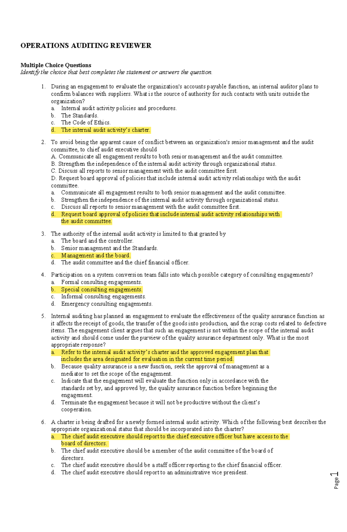Operations Auditing Reviewer students copy with key answer - 1 OPERATIONS AUDITING REVIEWER ...
