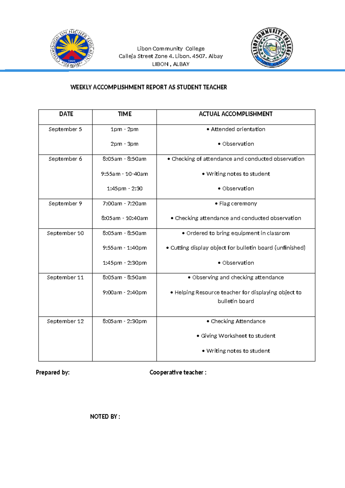 Accomplishment - Information - Libon Community College Calleja Street ...