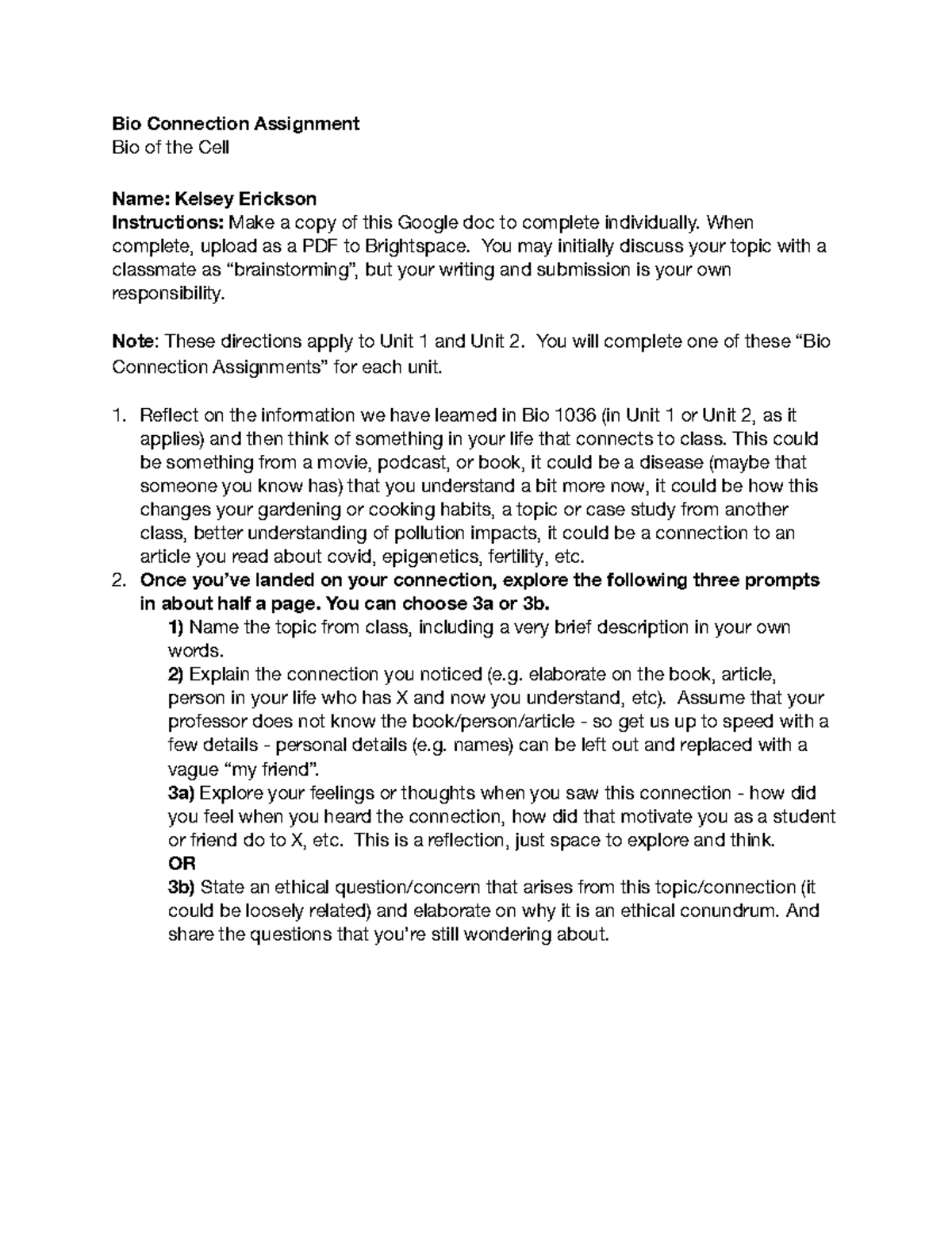 Bio Connection Assignment #2 - Kelsey Erickson - Bio Connection ...