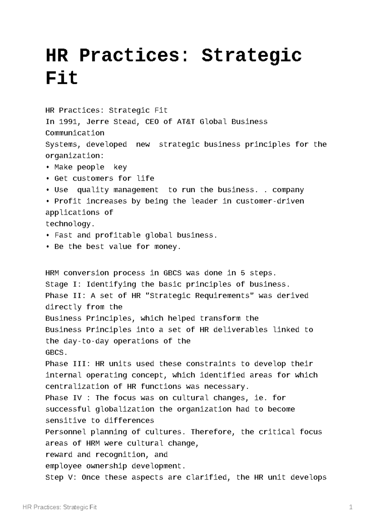 HR Practices Strategic Fit - HR Practices: Strategic Fit HR Practices ...