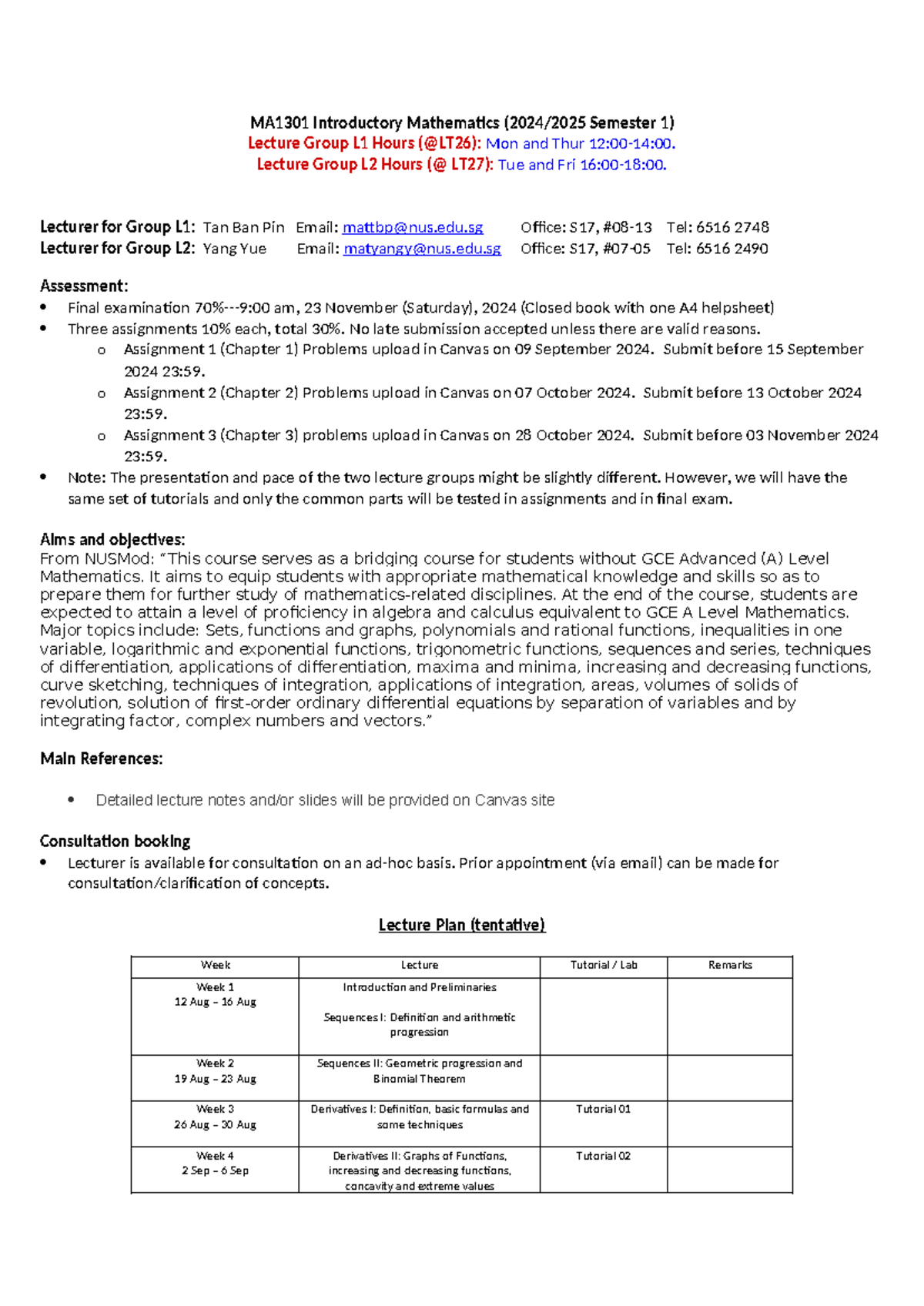 MA1301 handout 2024 - MA1301 Introductory Mathematics (2024/20 25 ...