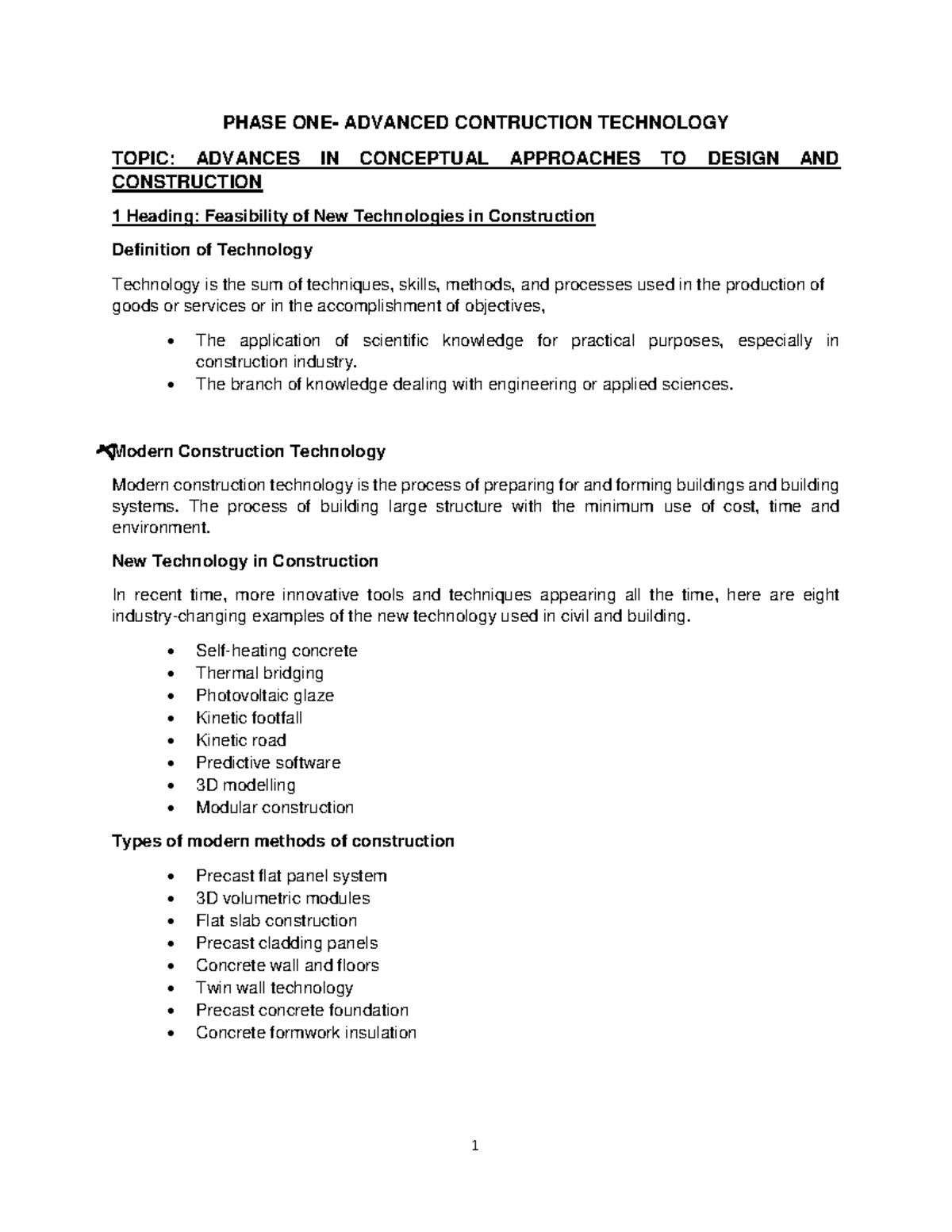Module ONE- Advanced Construction Technology (ACT470S) - PHASE ONE ...