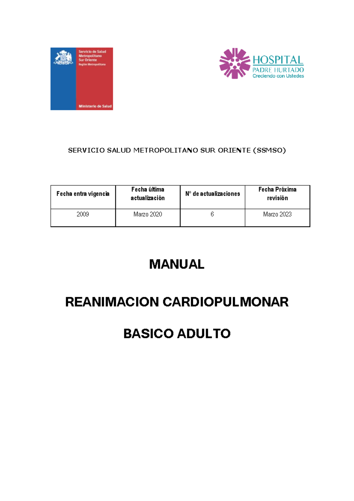 Manual RCP Basico Adulto 1 - SERVICIO SALUD METROPOLITANO SUR ORIENTE ...