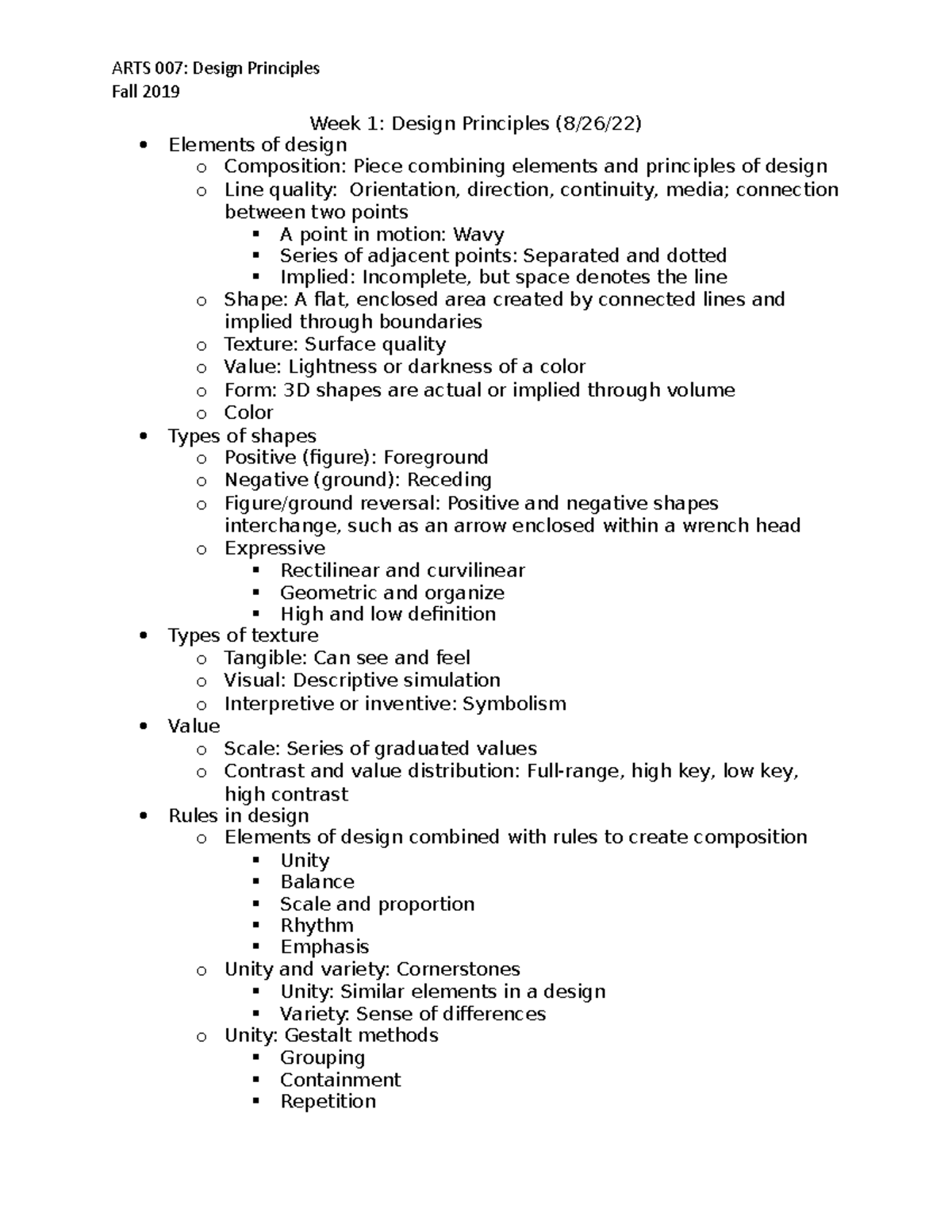 ARTS 007 Design Principles Fall 2019 - Fall 2019 Week 1: Design ...