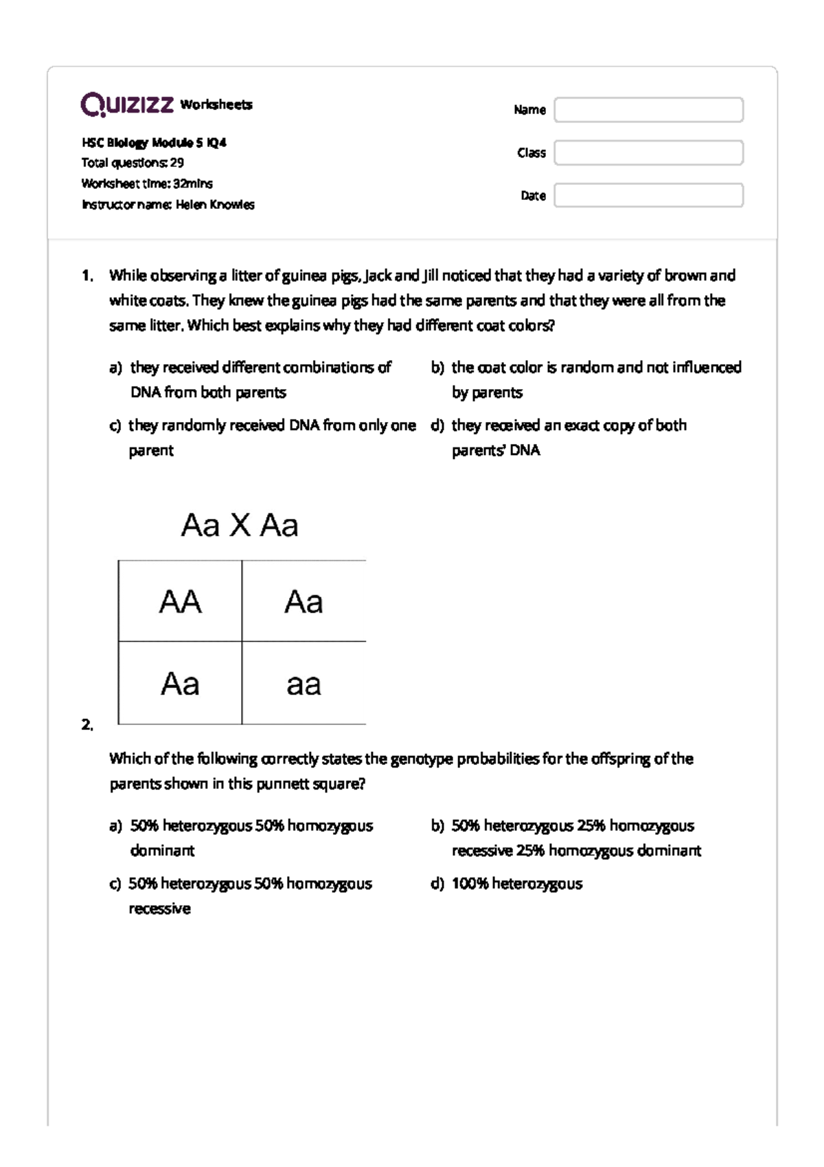 HSC Biology Module 5 IQ4 Quizizz - Worksheets HSC Biology Module 5 IQ ...