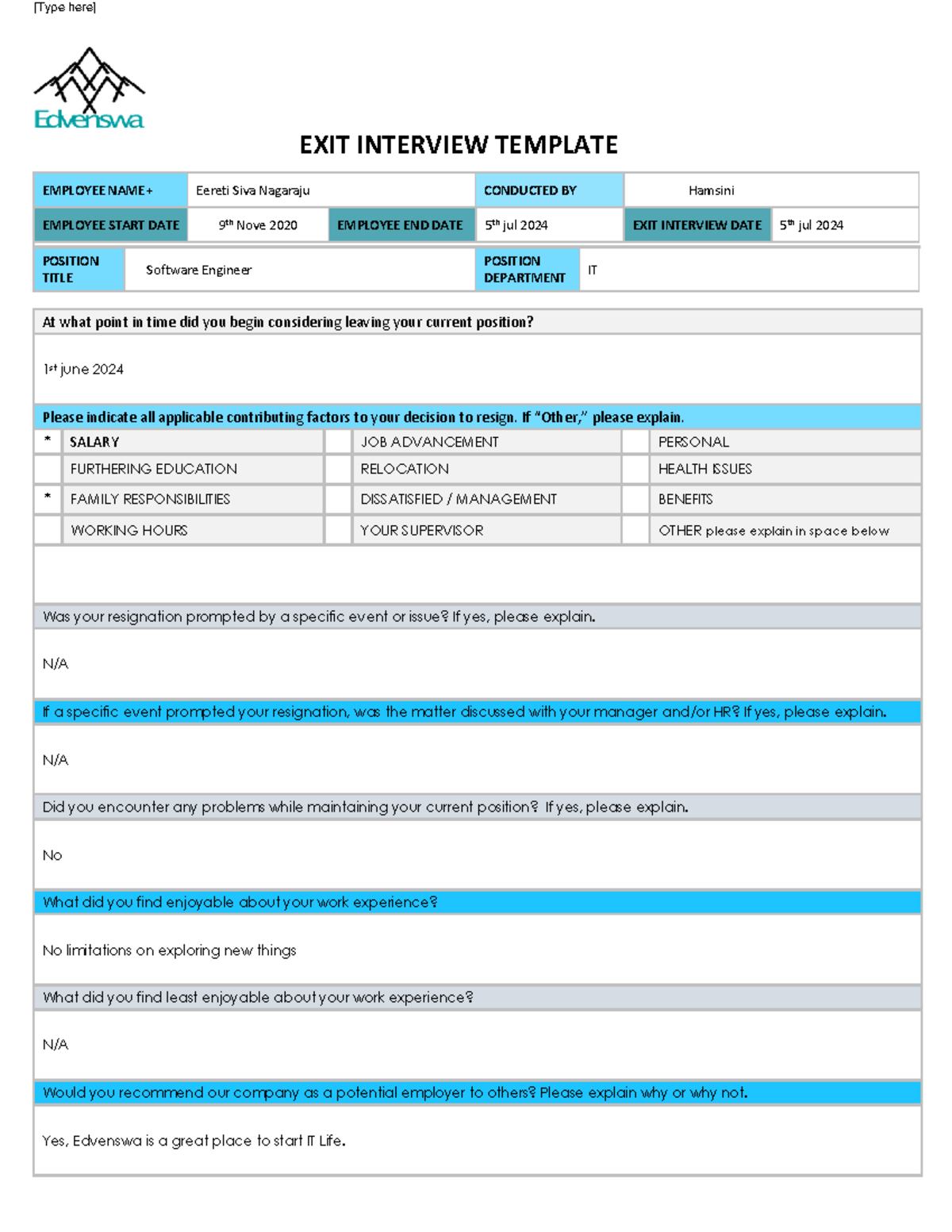 Exit Interview Template 2 - [Type here] EXIT INTERVIEW TEMPLATE ...