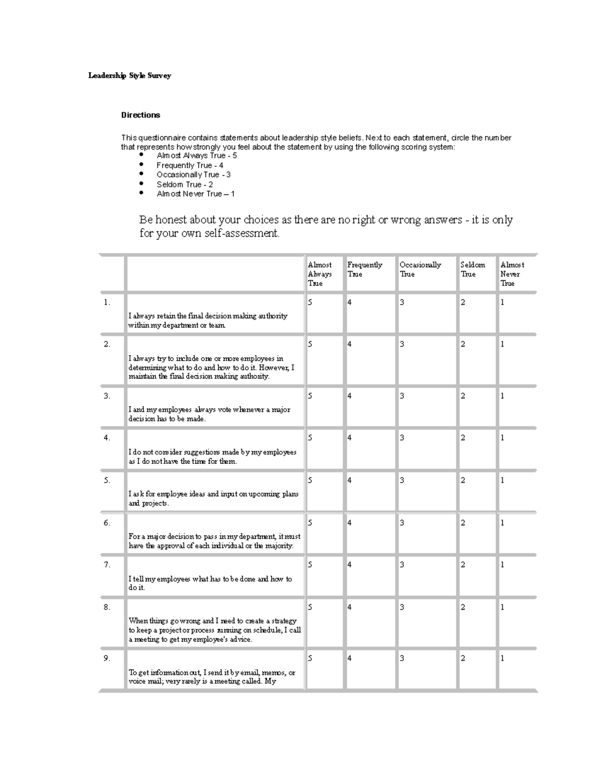 Leadership Styles Survey - Leadership Style Survey Directions This ...