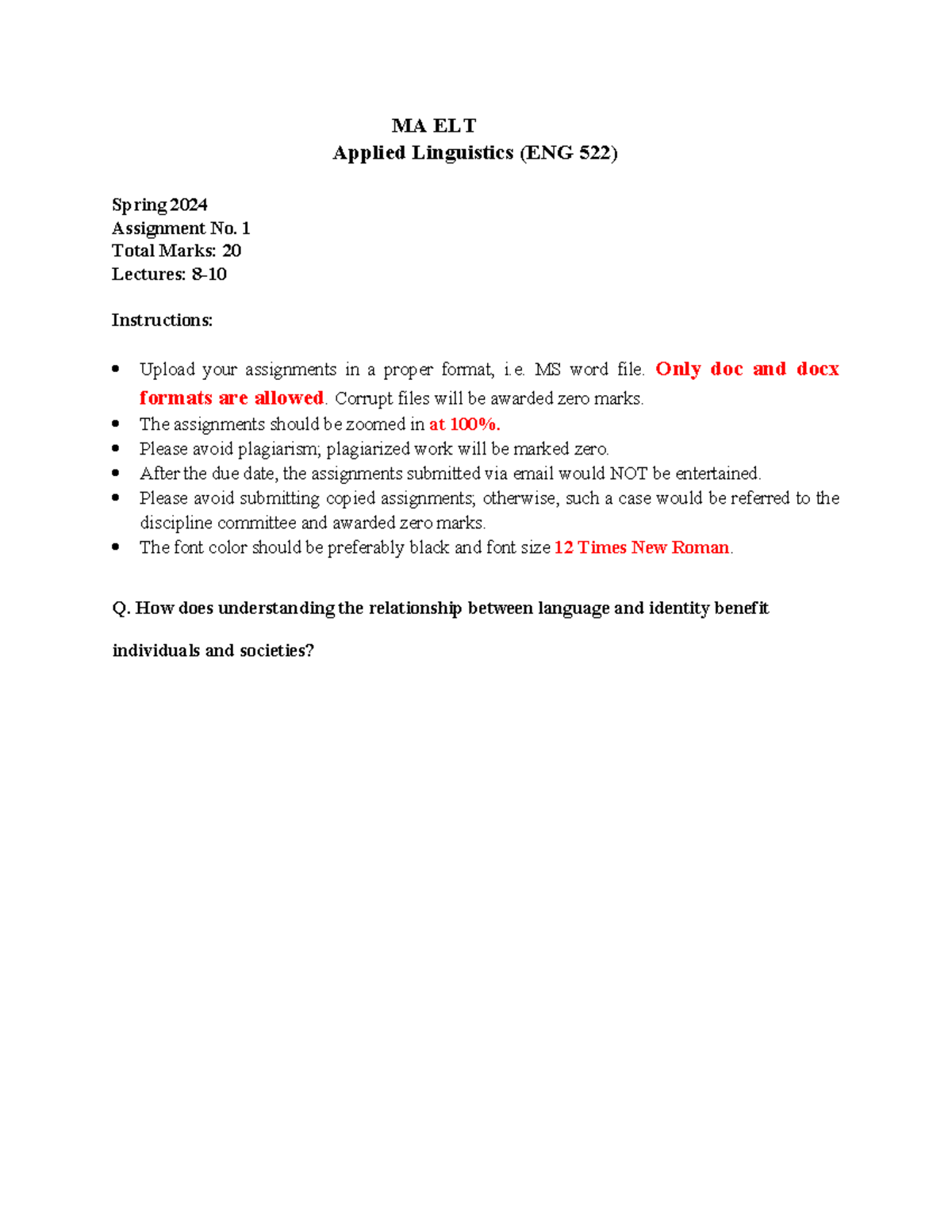 Spring 2024 ENG522 1 - eggggg - MA ELT Applied Linguistics (ENG 522) Spring 2024 Assignment No ...