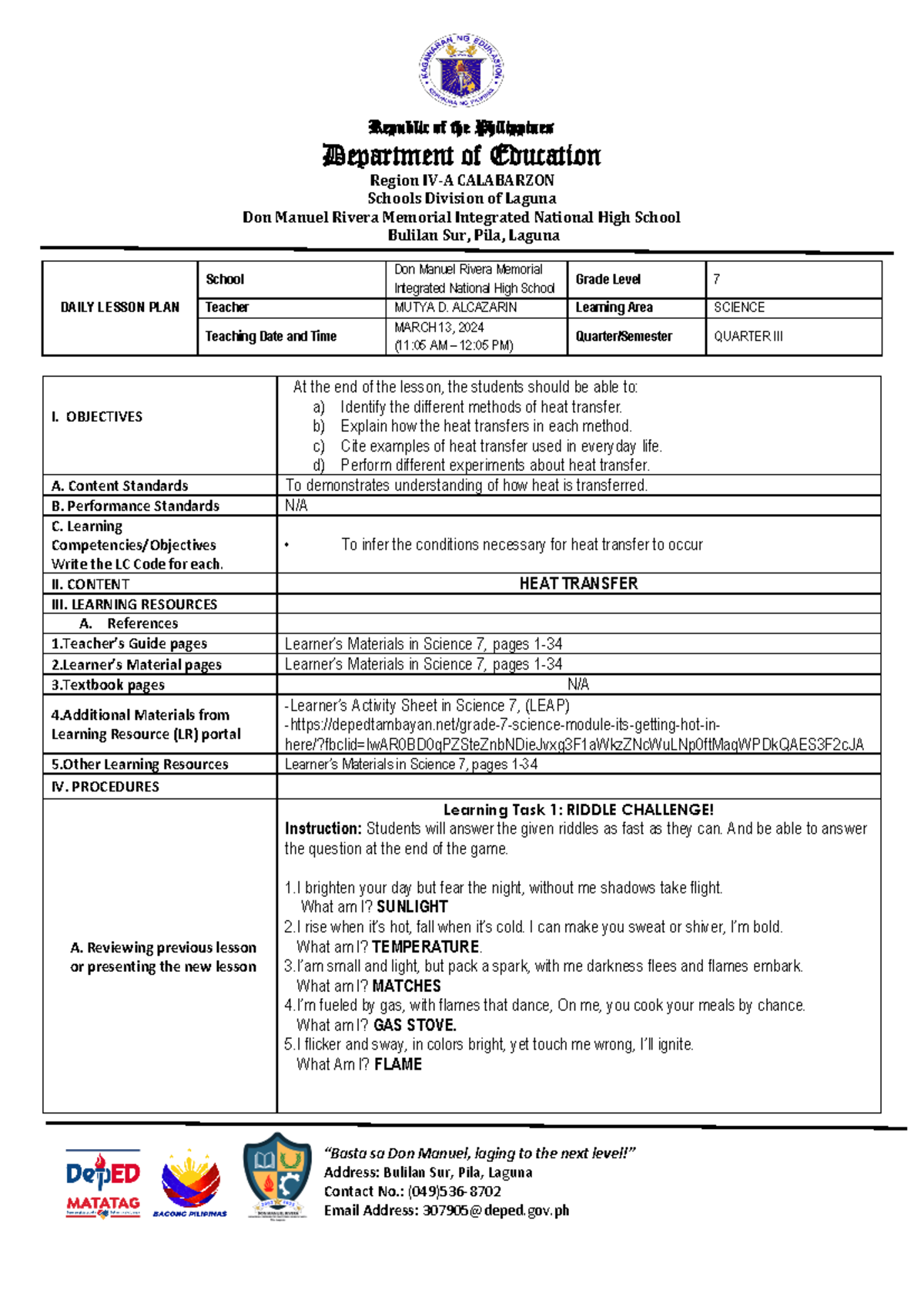 HEAT Transfer Final - Department of Education Region IV-A CALABARZON ...