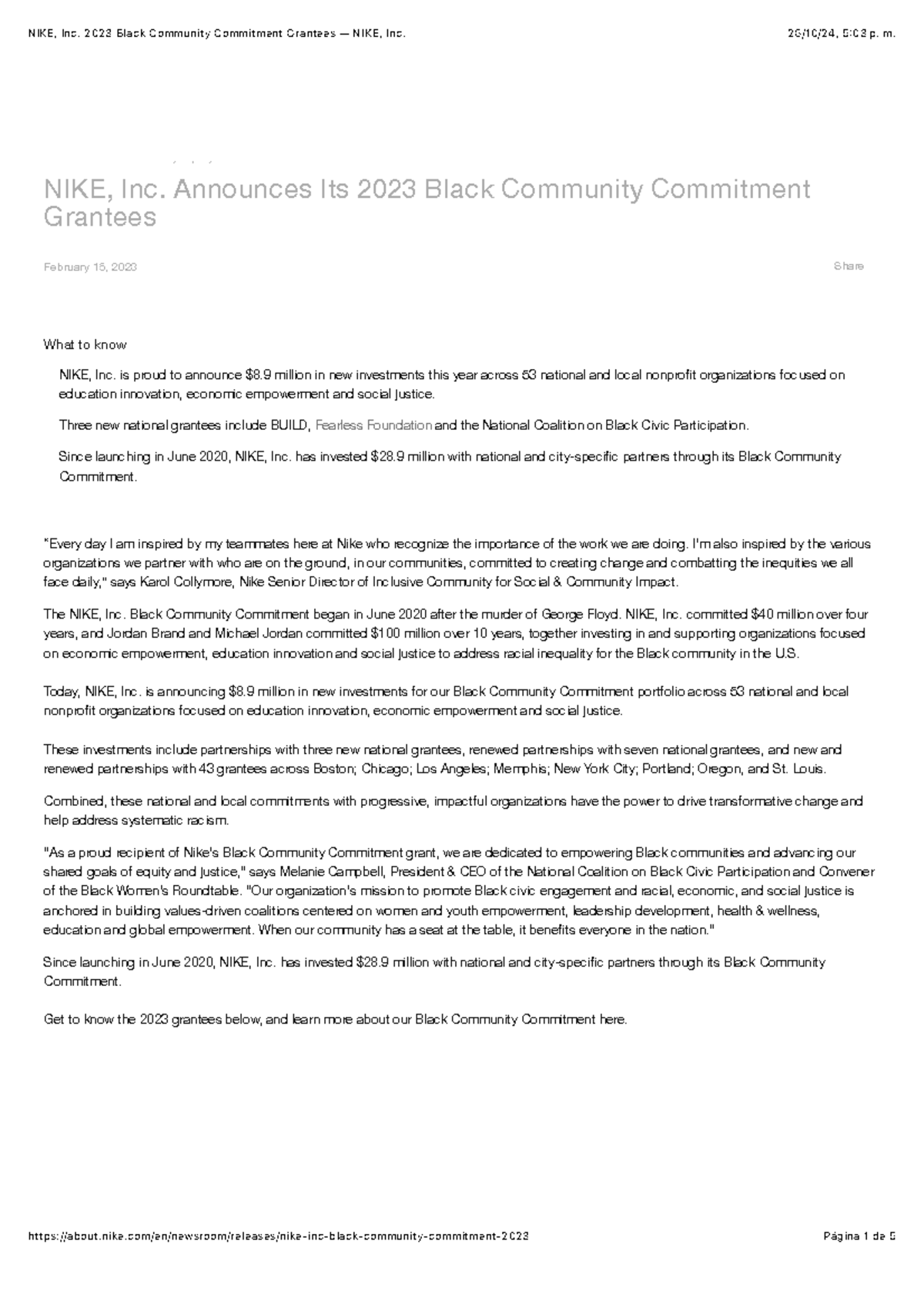 NIKE, Inc. 2023 Black Community Commitment Grantees — NIKE, Inc - What ...