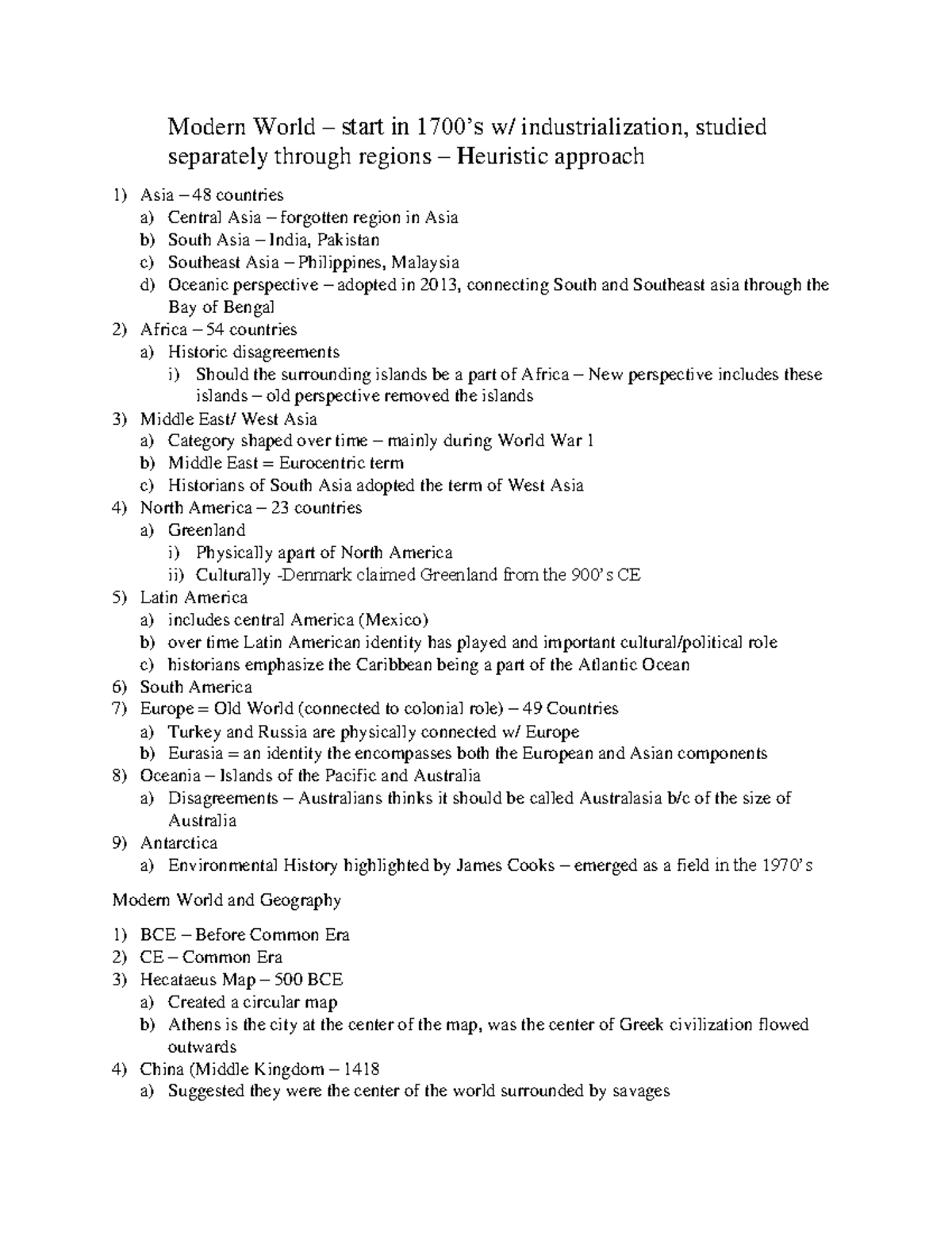 Histoy Notes-4 - notes of all semester - Modern World – start in 1700’s ...