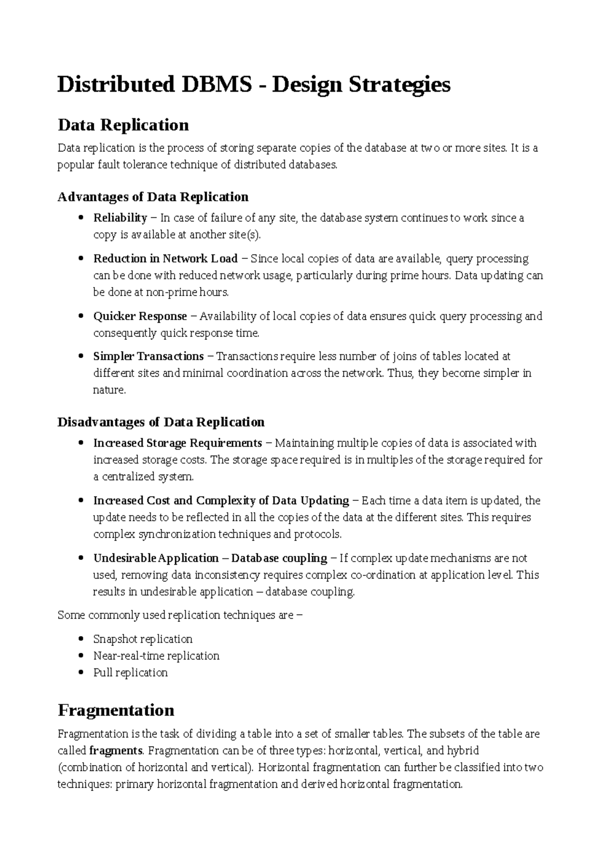 Db2 - NOTES - Distributed DBMS - Design Strategies Data Replication ...
