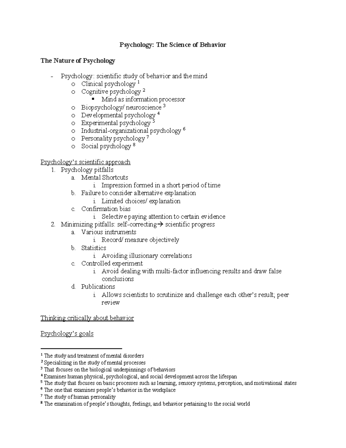 Psych1002A Textbook Summary Note Chapter 1 The Science of behaviour ...