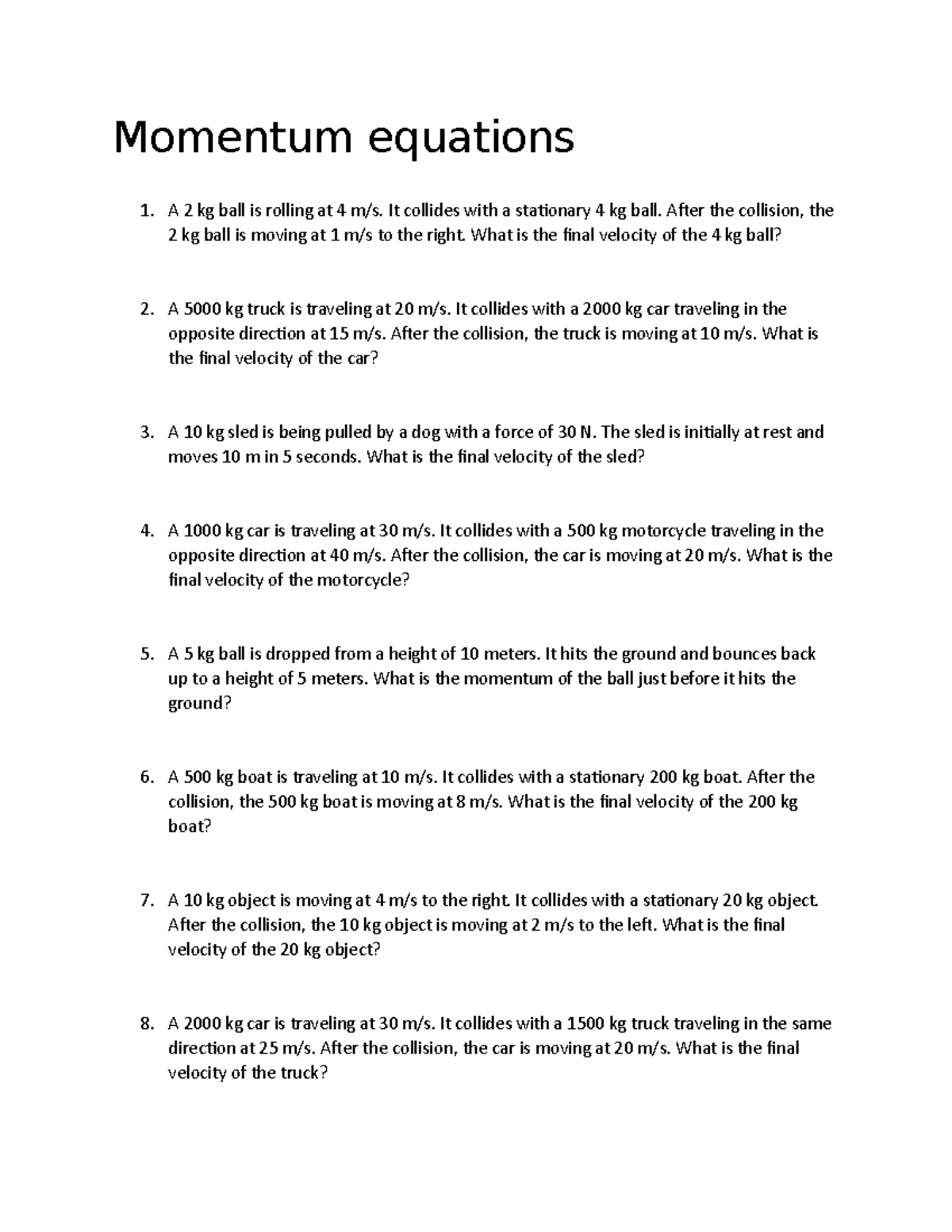 Momentum equations - self-made worksheet for fluid mechanics - Momentum ...