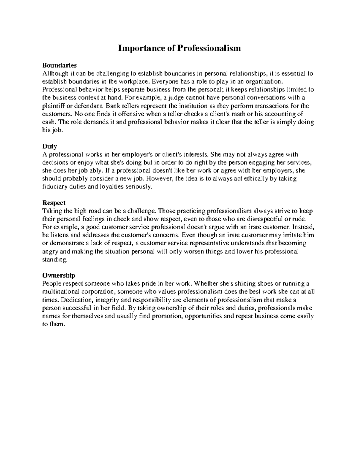 Importance of Professionalism - Importance of Professionalism ...