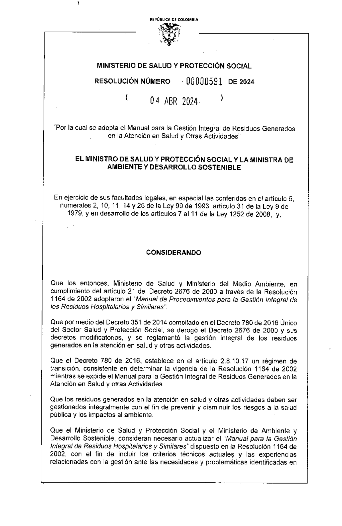 Res. 591- 2024 A Manual Pgirasa - REPÚBLICA DE COLOMBIA ####### MINISTERIO DE SALUD Y PROTECCIÓN ...