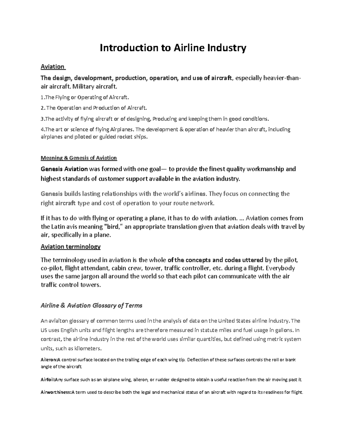 UNIT 1-Introduction to Airline Industry - Introduction to Airline ...