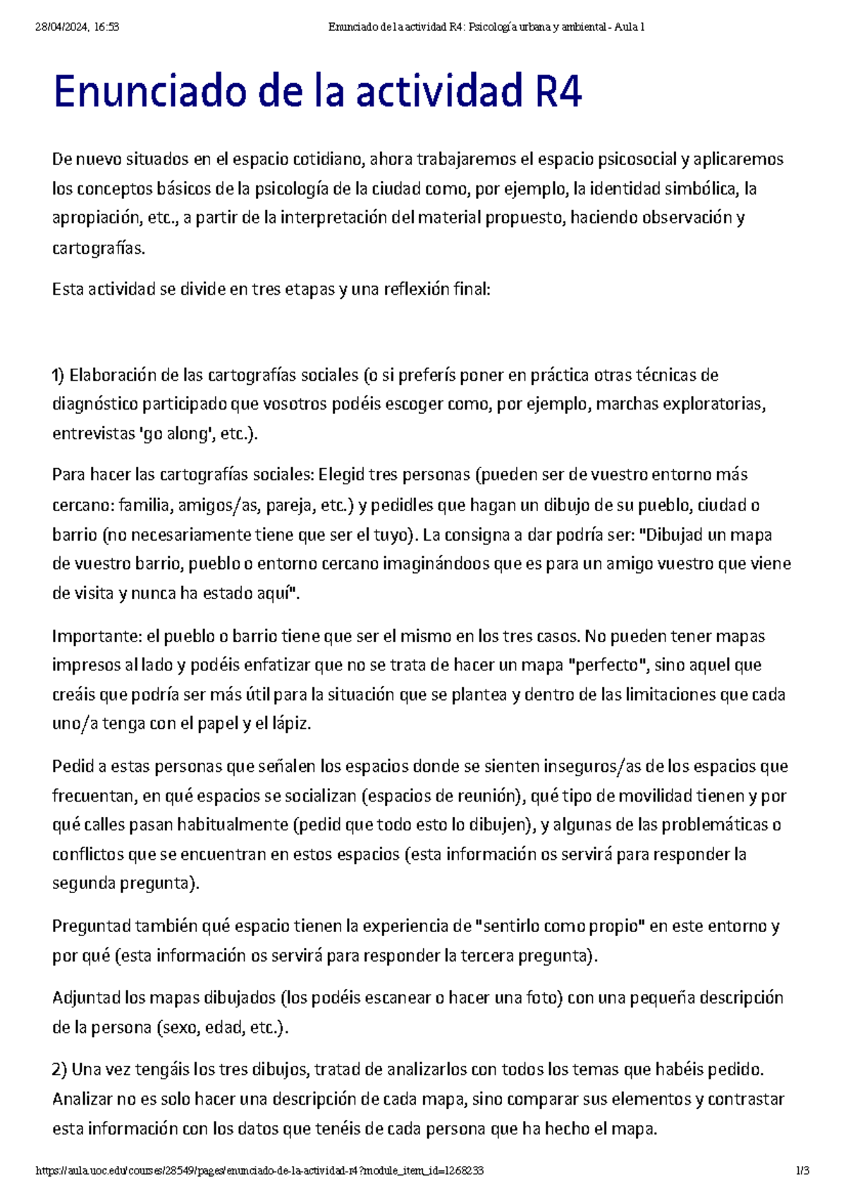 Enunciado de la actividad R4 Psicología urbana y ambiental - Aula 1 ...