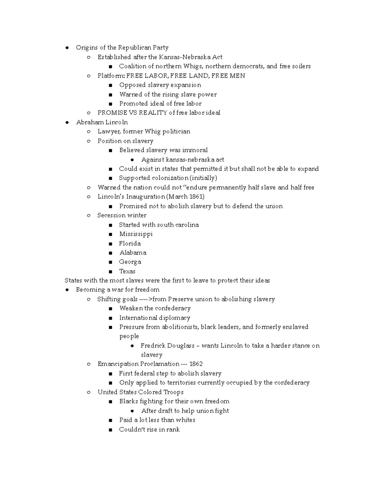 Reconstruction - Fall Semester Class - Origins of the Republican Party ...