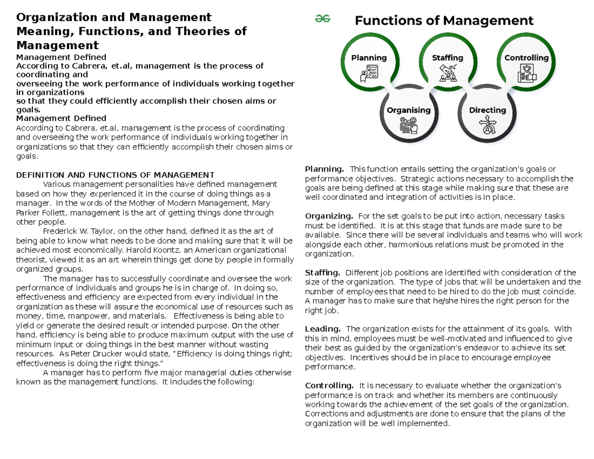 Organization and Management Handouts 1 - Organization and Management ...