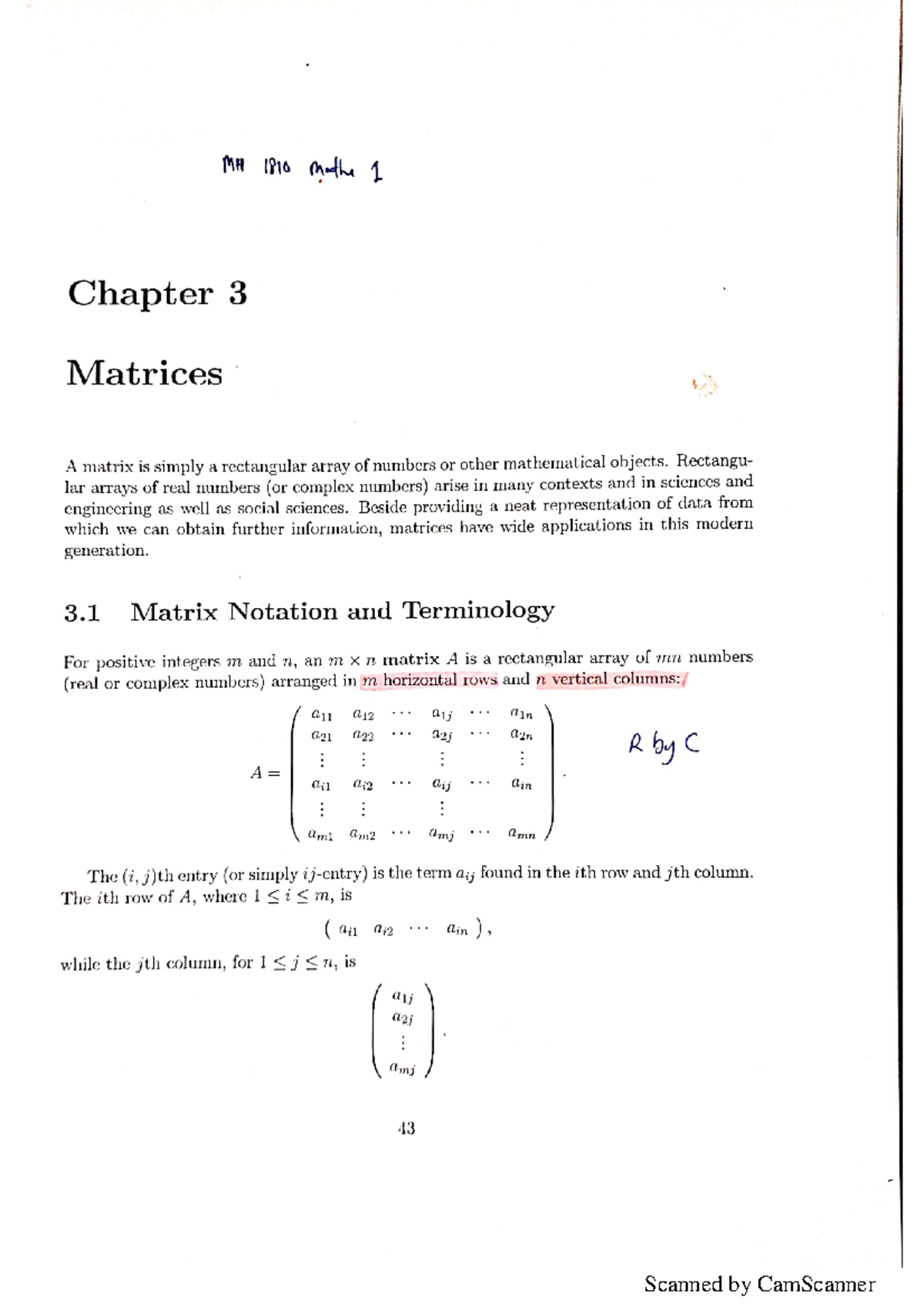 MH1810 CHAP 3 Matrices - Math 1810 Lecture Notes/Textbook - MH1810 ...