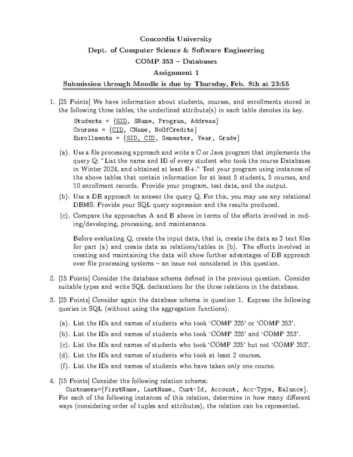 Asg1 - First assignment - Concordia University Dept. of Computer Science & Software Engineering ...