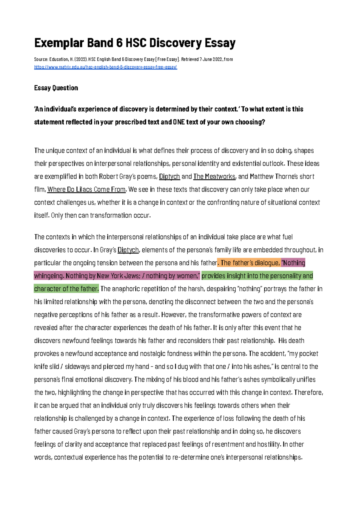 Exemplar Band 6 HSC Discovery Essay - (2022). HSC English Band 6 Discovery Essay [Free Essay ...