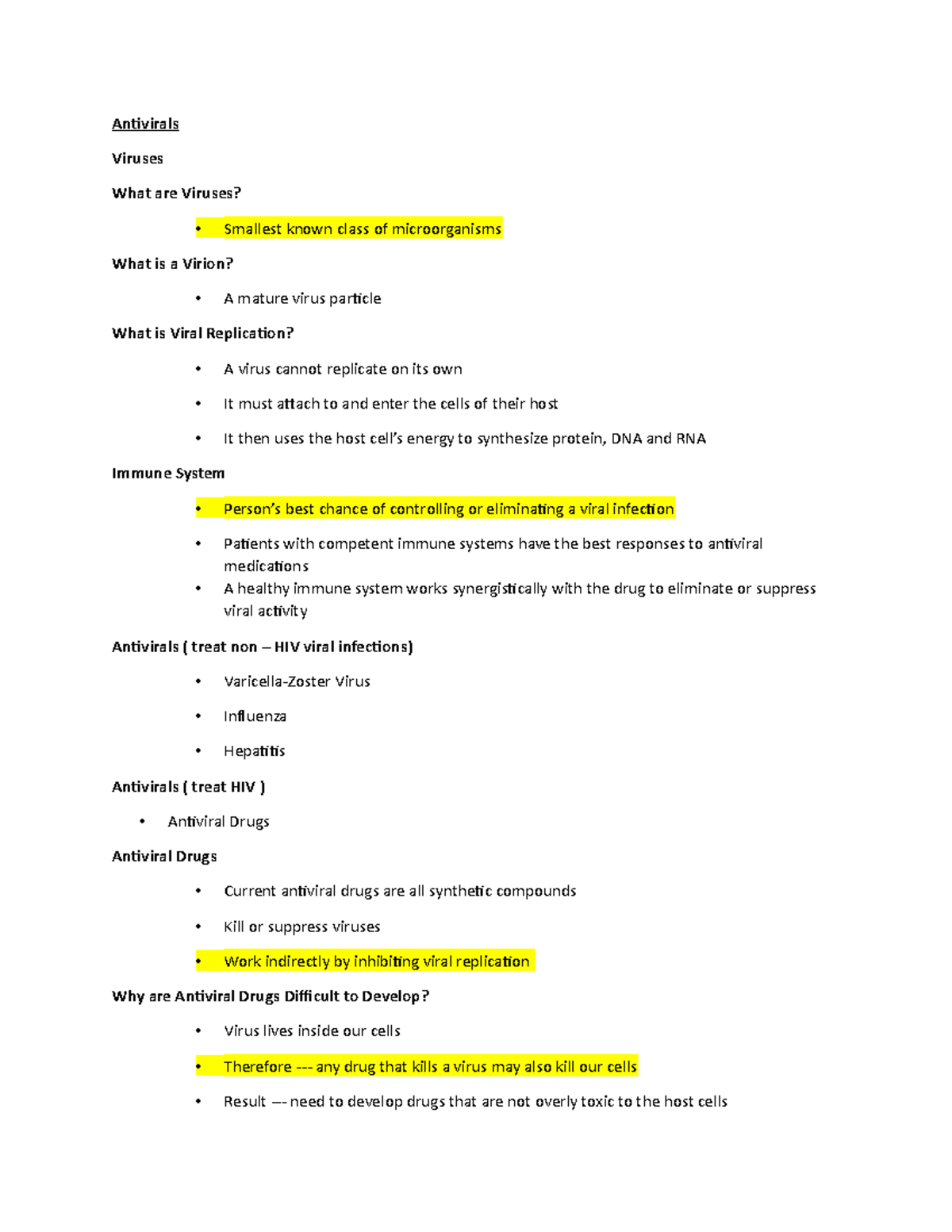 Antivirals - lecture notes - Antivirals Viruses What are Viruses ...