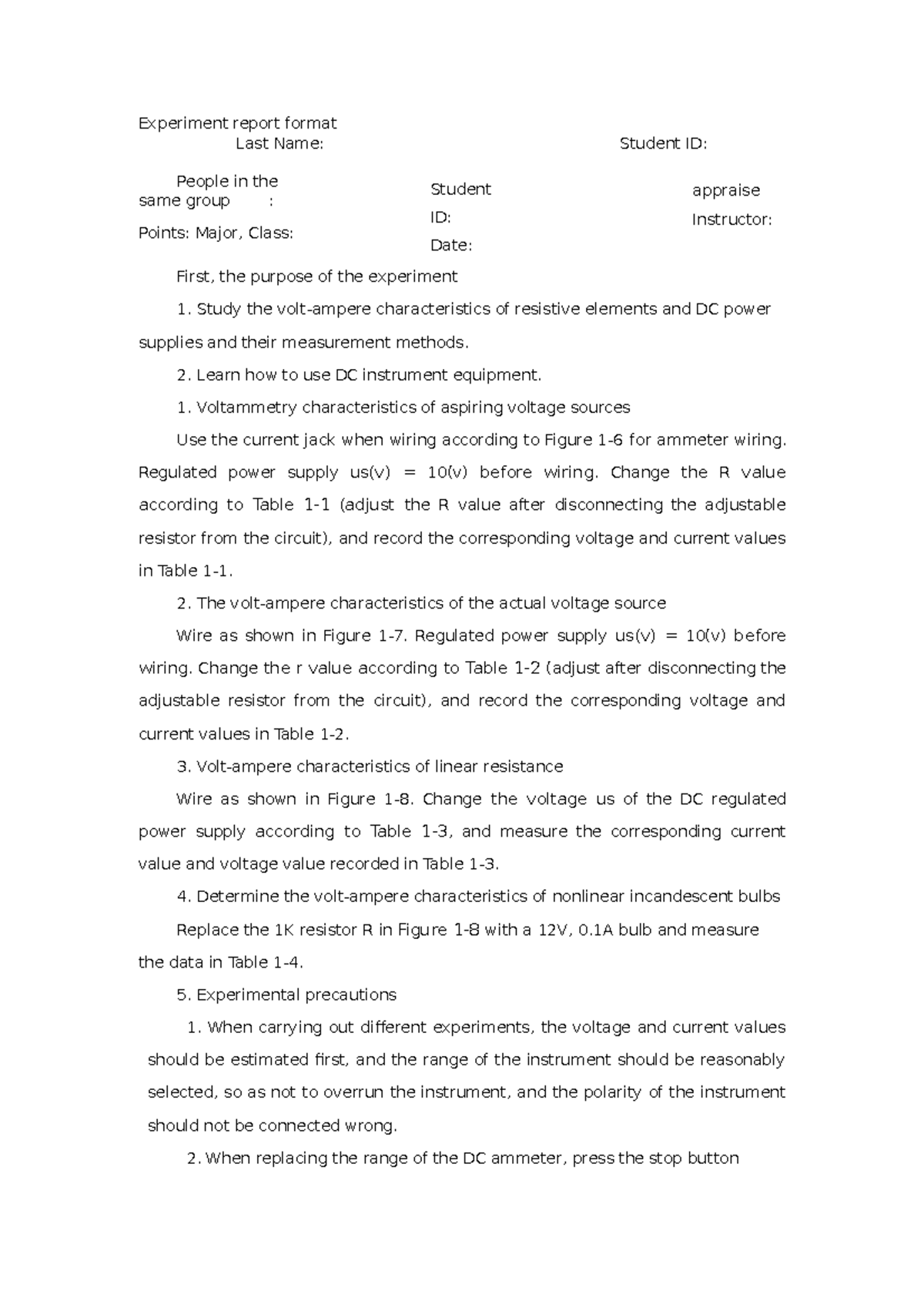 ENGR 223-Experiment report format - Experiment report format Last Name ...
