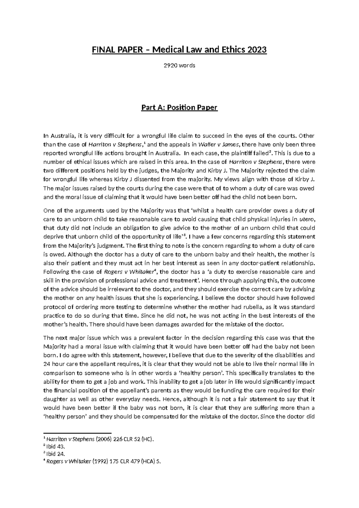 Final Paper - FINAL PAPER – Medical Law and Ethics 2023 2920 words Part ...
