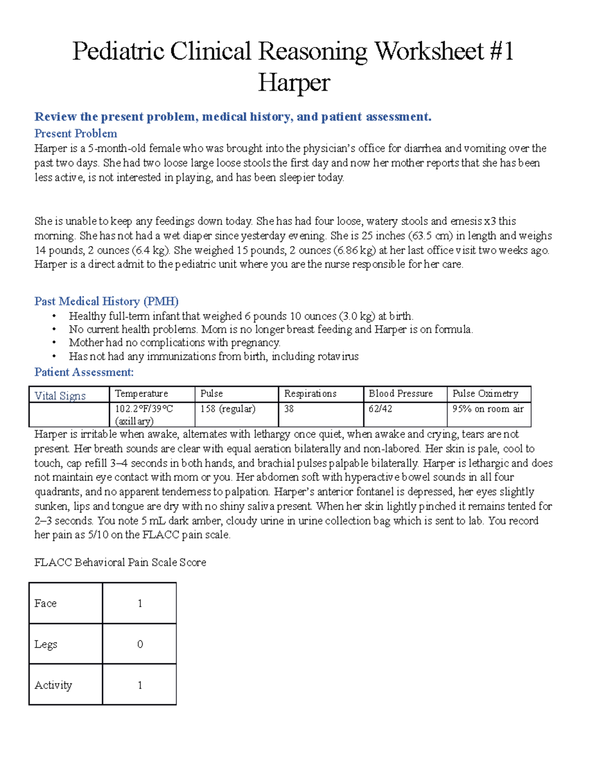 Pediatric Worksheet #1 Harper - Pediatric Clinical Reasoning Worksheet ...