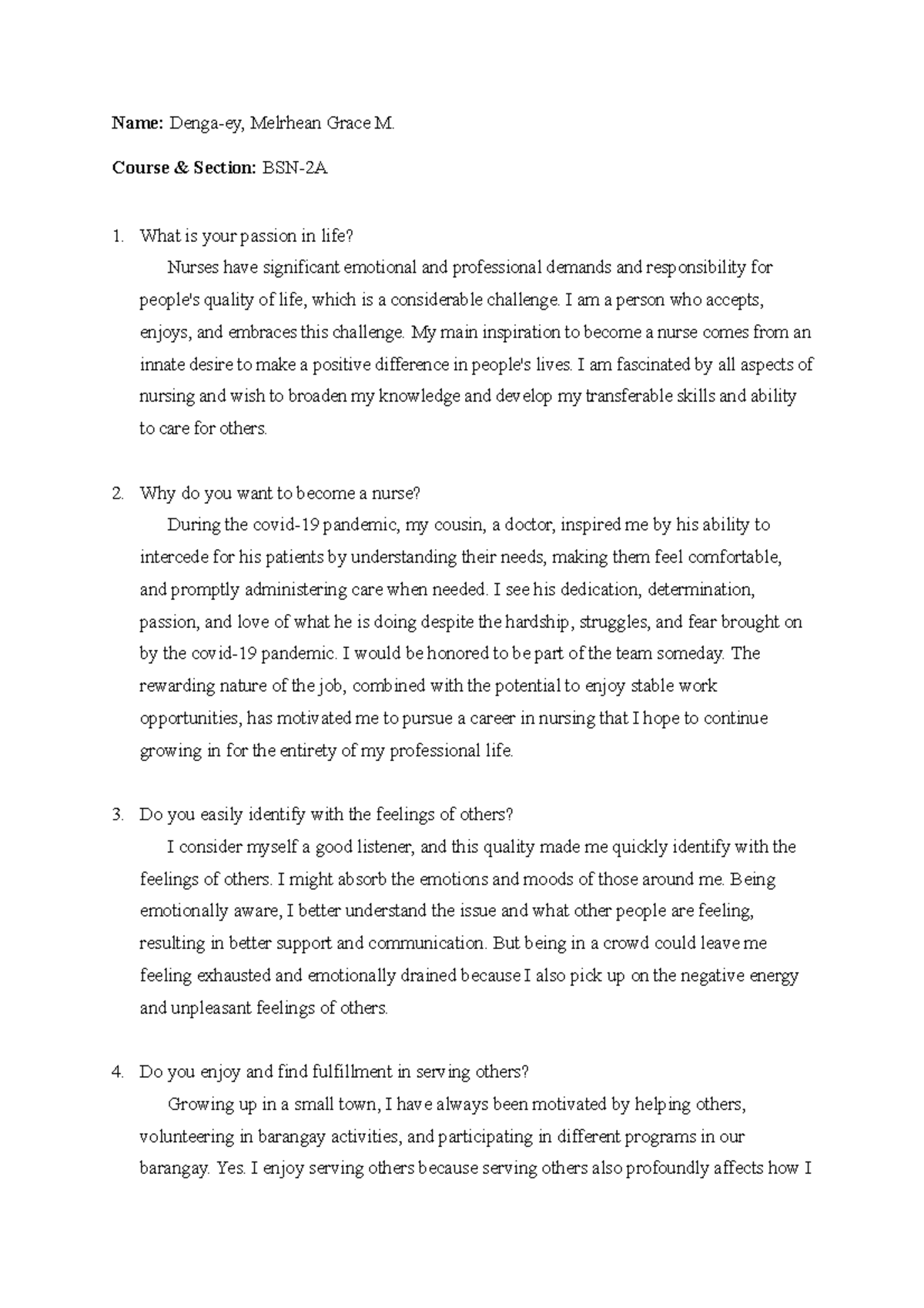 Bioethics Assignment 1 - Name: Denga-ey, Melrhean Grace M. Course ...