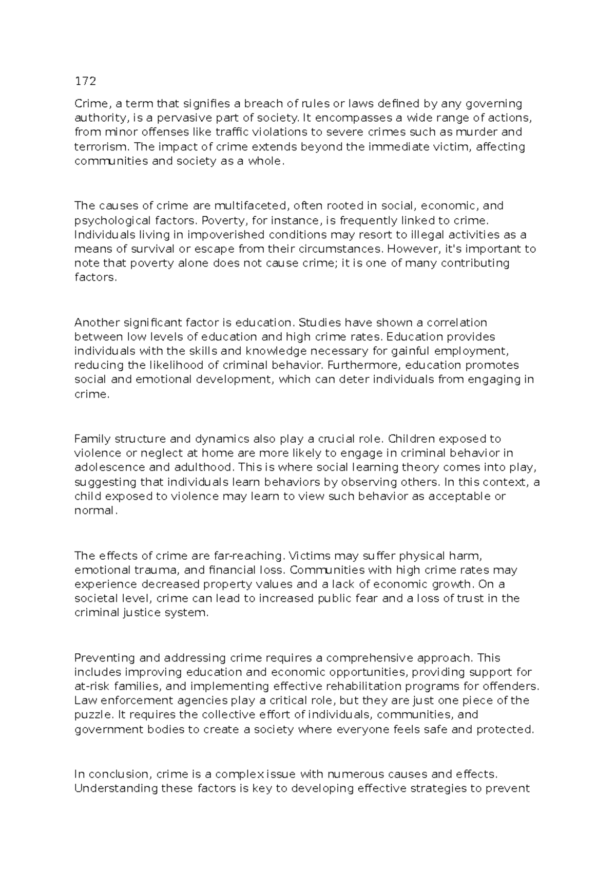 172 - 172 Crime, a term that signifies a breach of rules or laws ...