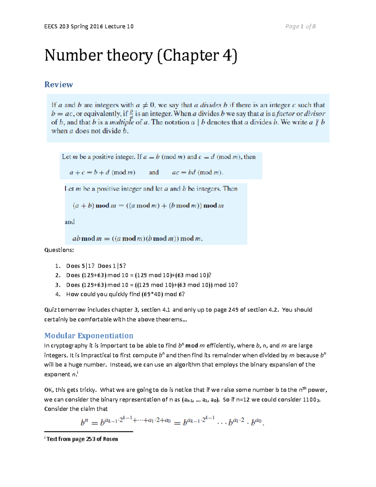 More Number theory - Number theory (Chapter 4) Review Questions: Does 5 ...
