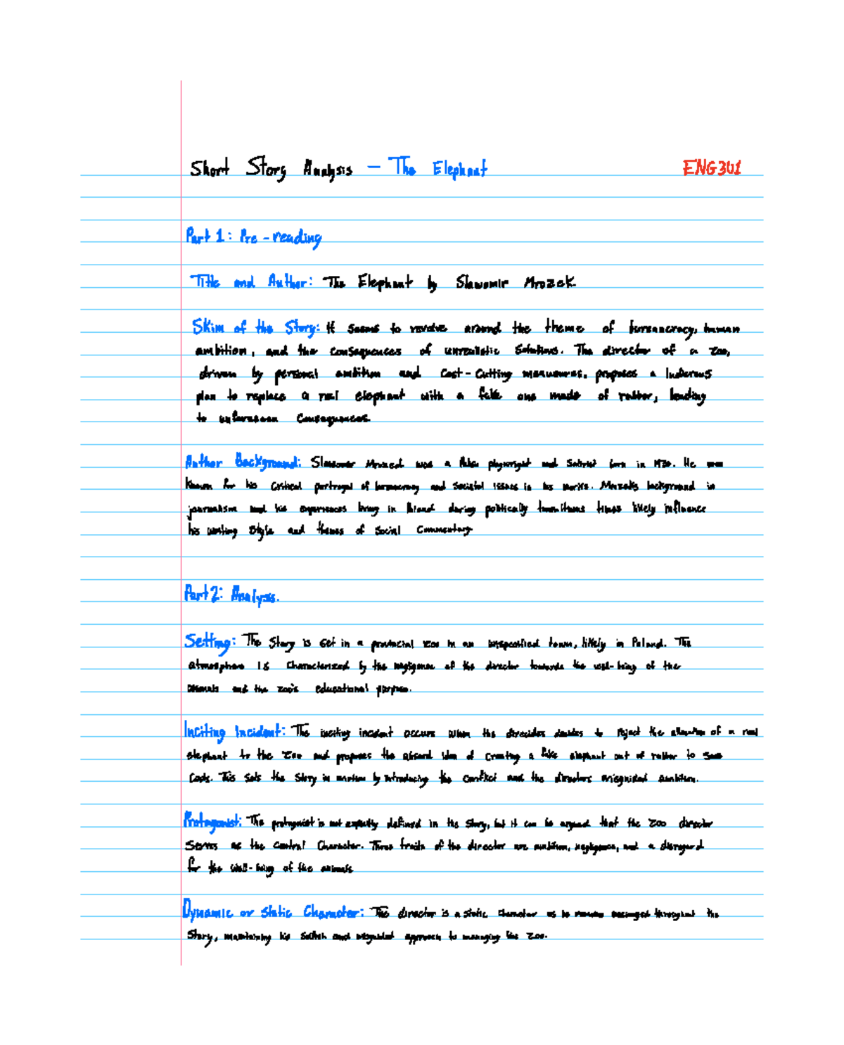 Short story analysis project - Short Story Analysis The Elephant ENG ...