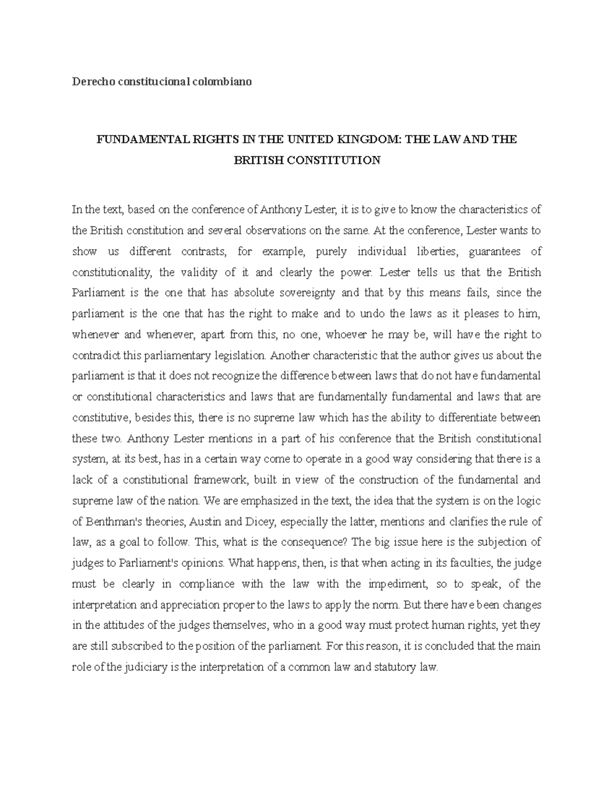 FUNDAMENTAL RIGHTS IN THE UNITED KINGDOM: THE LAW AND THE BRITISH ...
