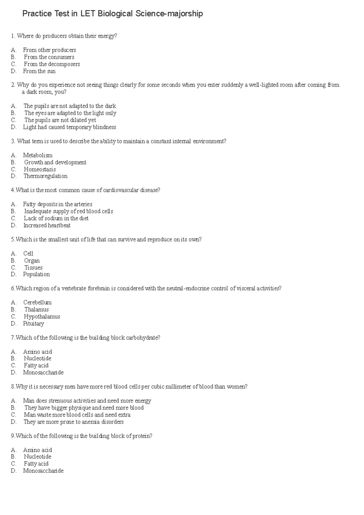 Biological science let reviewer w answer - Practice Test in LET ...