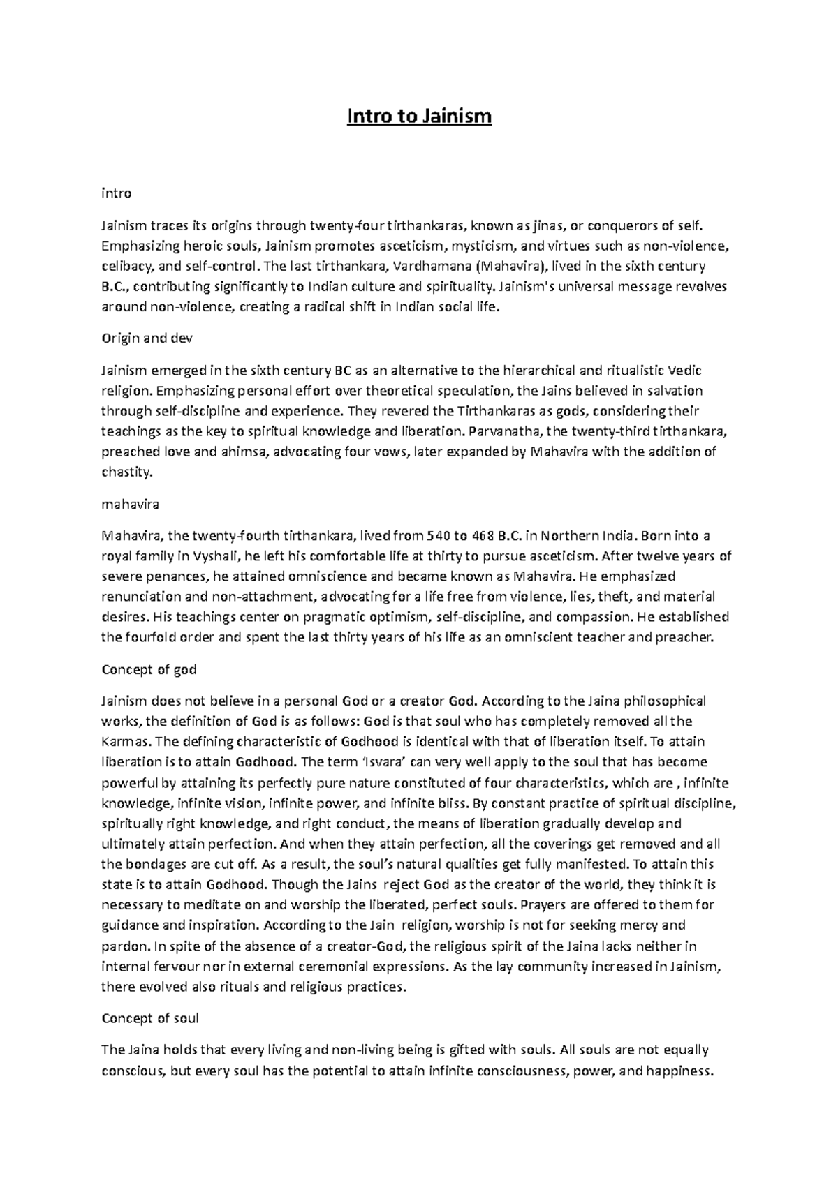 Intro to Jainism - Summary Philosophy Honours - Intro to Jainism intro ...