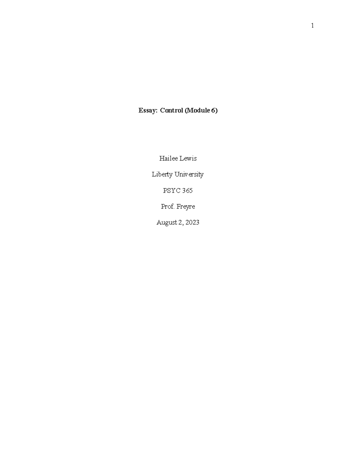 Essay Control Mod - module 6 assignment - Essay: Control (Module 6 ...