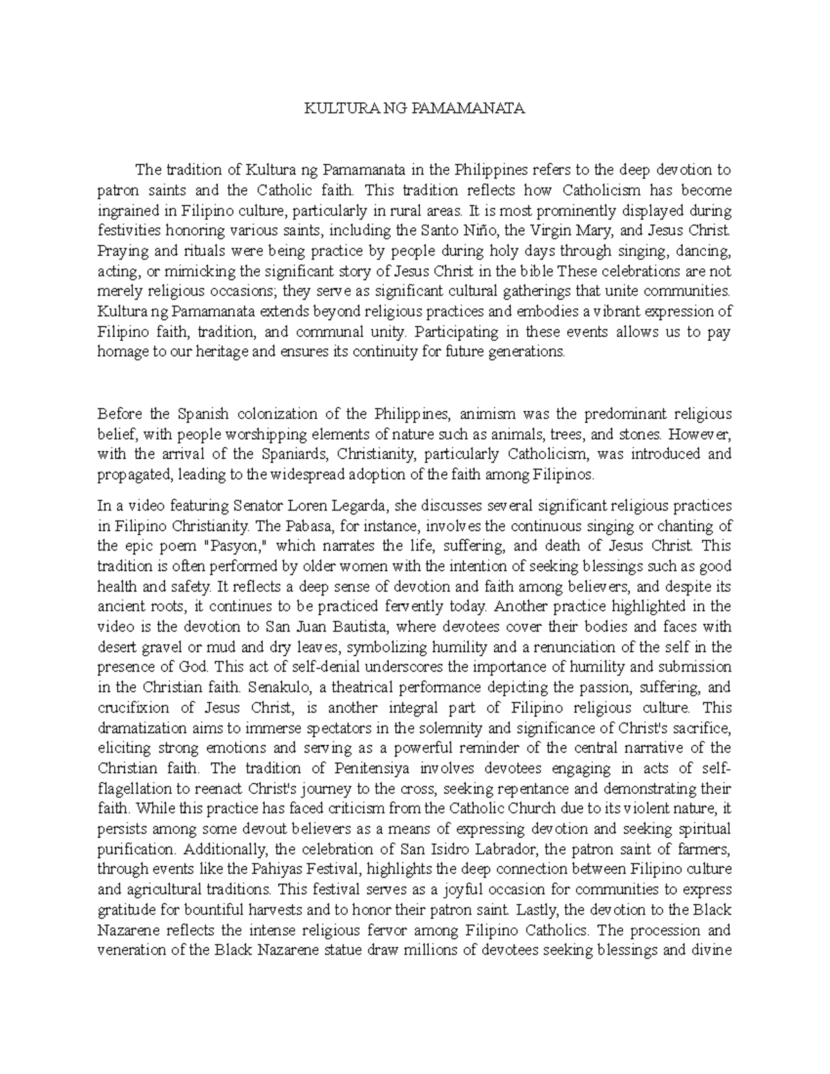 Kultura-NG- Pamamanata - KULTURA NG PAMAMANATA The tradition of Kultura ...
