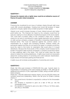 Tutorial 1 Chp 6 7 - Corporate Finance - TUTORIAL CHAPTER CHAPTER - Studocu