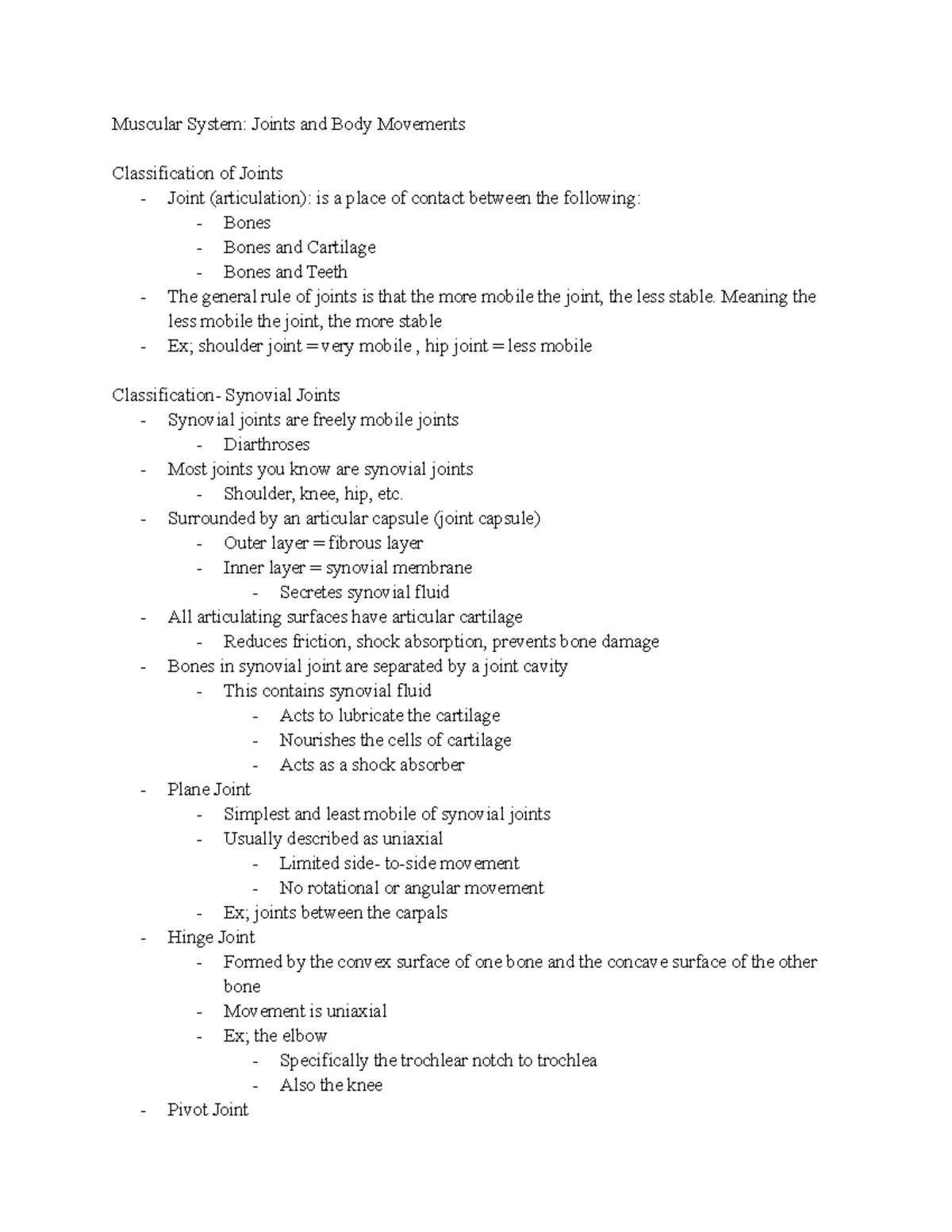 Lecture 11- Joints and Body Movements - Muscular System: Joints and ...